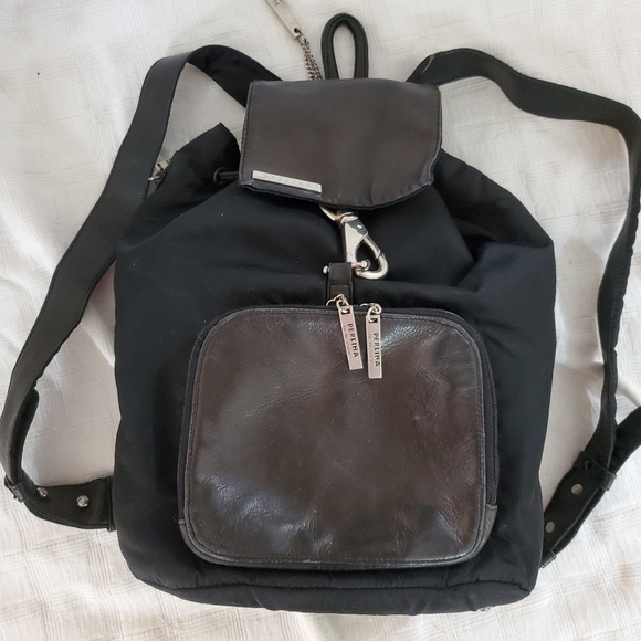 Perlina | Bags | Black Backpack Leather Water Repellent Fabric From ...